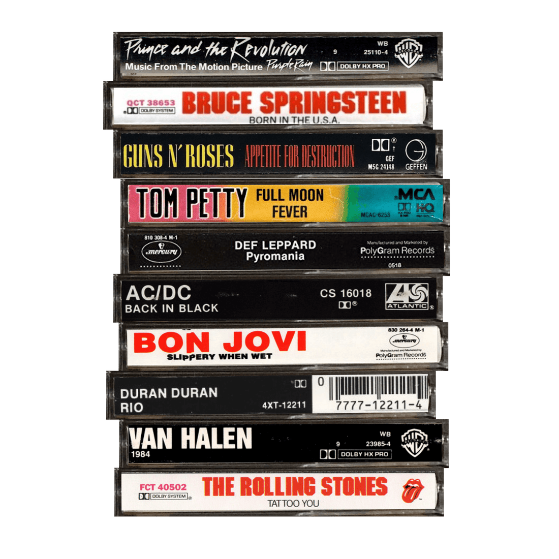 HH15 80's Rock Cassette Stack Full Color DTF Transfer | Pro DTF Transfers